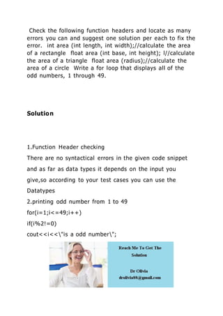 Check the following function headers and locate as many errors you ca | PDF