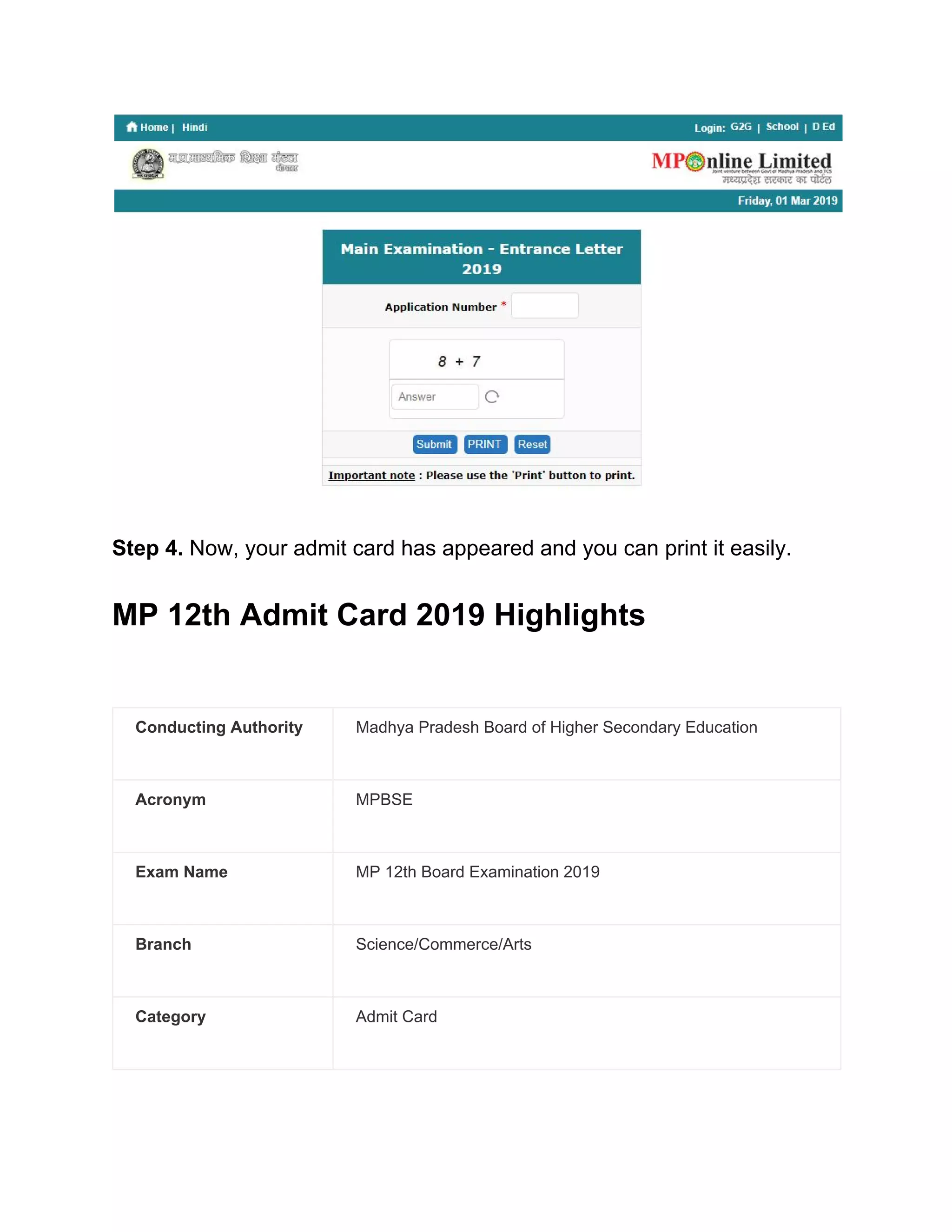 Check your mpbse 12th board admit card 2019, released now | PDF