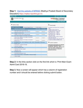 Check your mpbse 12th board admit card 2019, released now | PDF