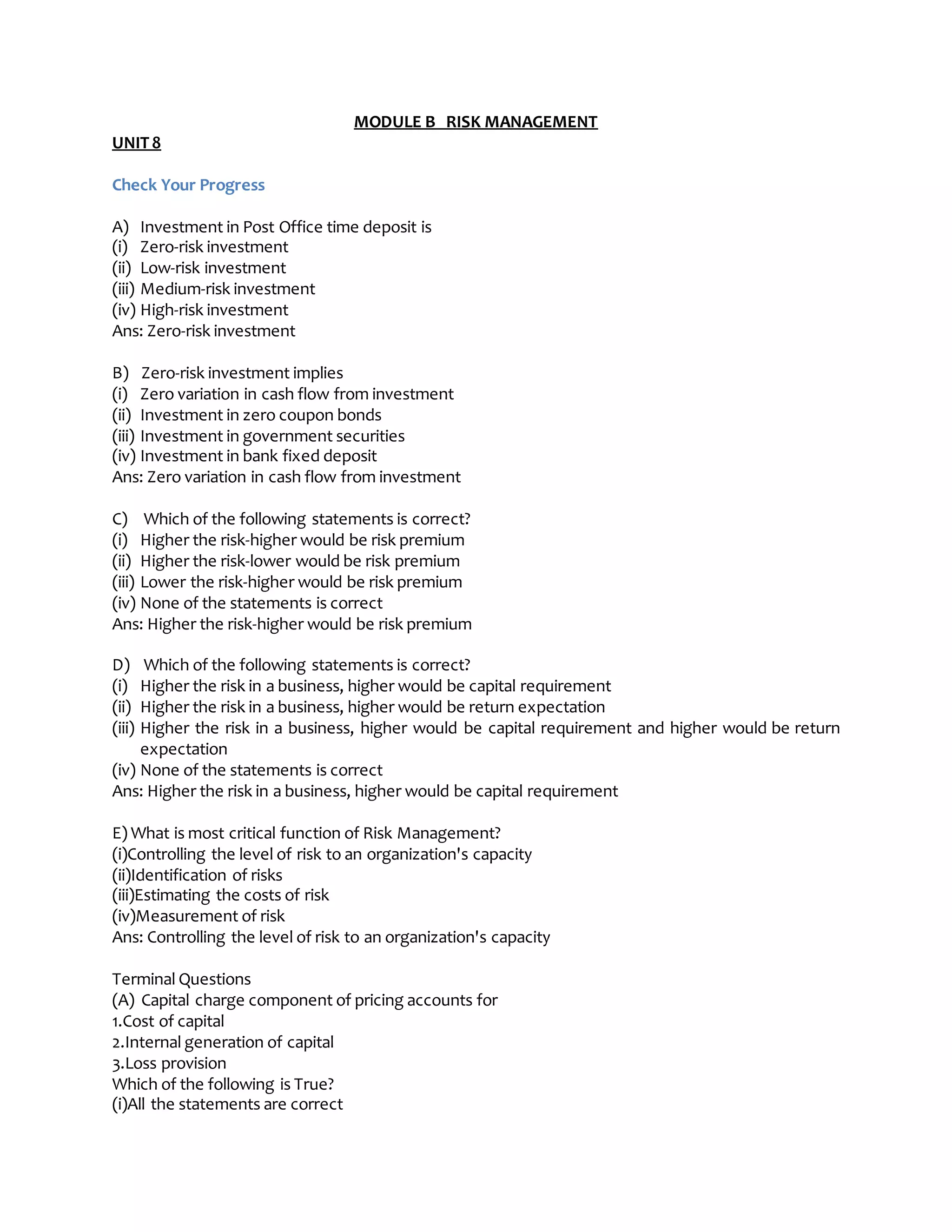 Check your progress module b risk management | PDF