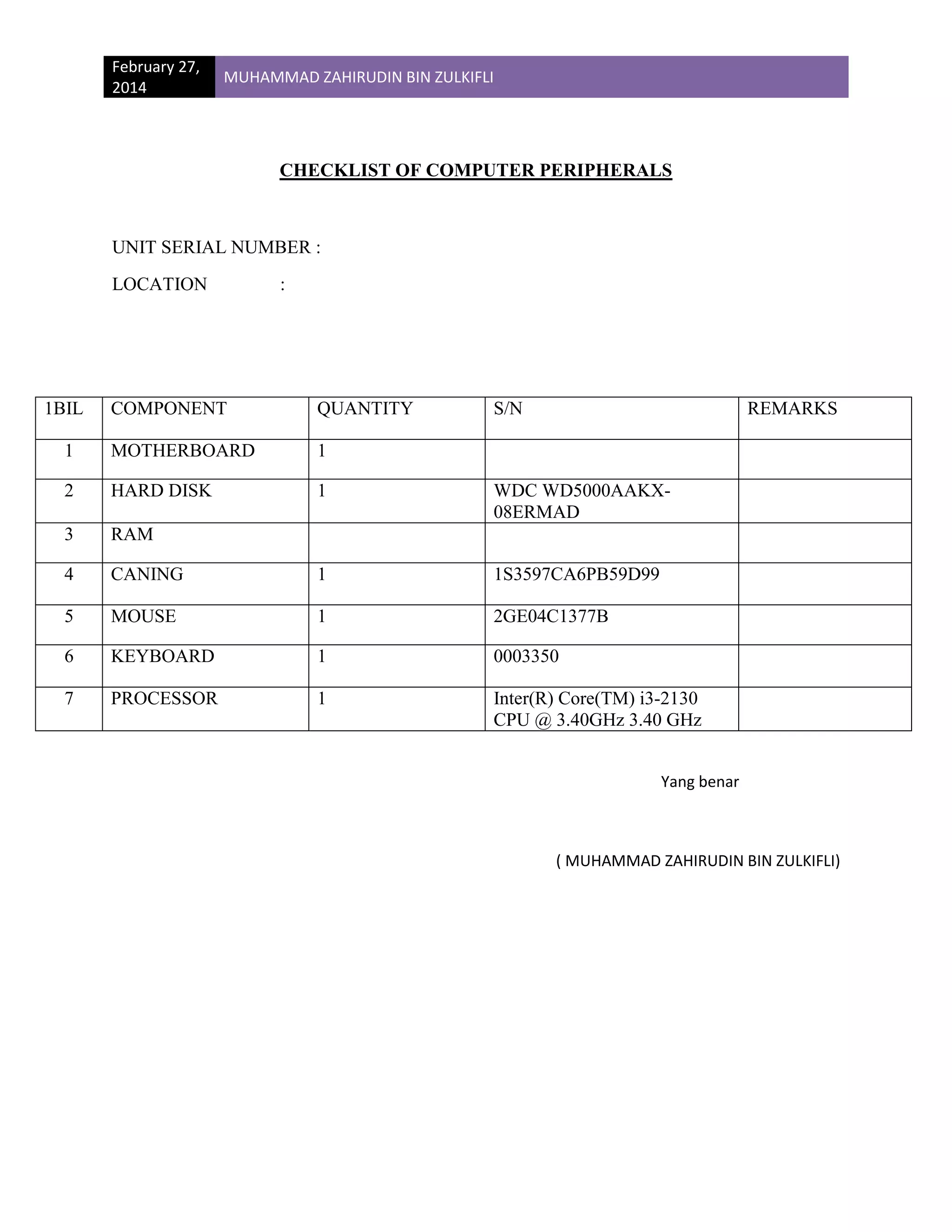 Checlist | DOCX