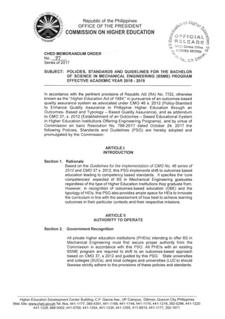Ched cmo 2018 2019 bsme curriculum and syllabus | PDF