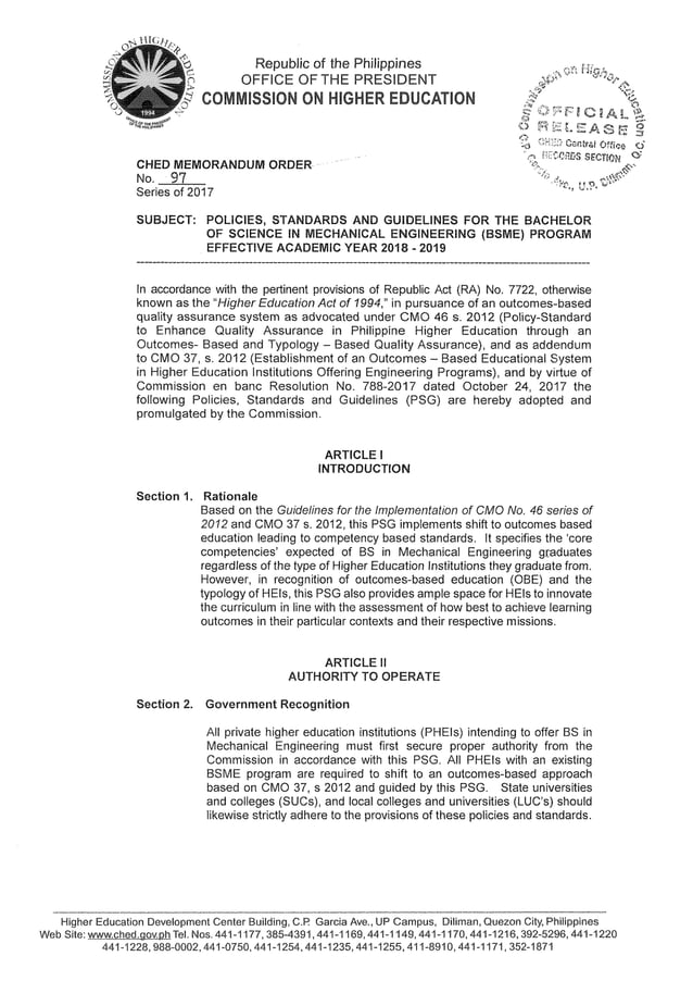 Ched cmo 2018 2019 bsme curriculum and syllabus | PDF | Consumer ...