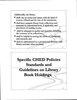 Library Standards: CHED Policies and Guidelines on Book Holdings | PDF