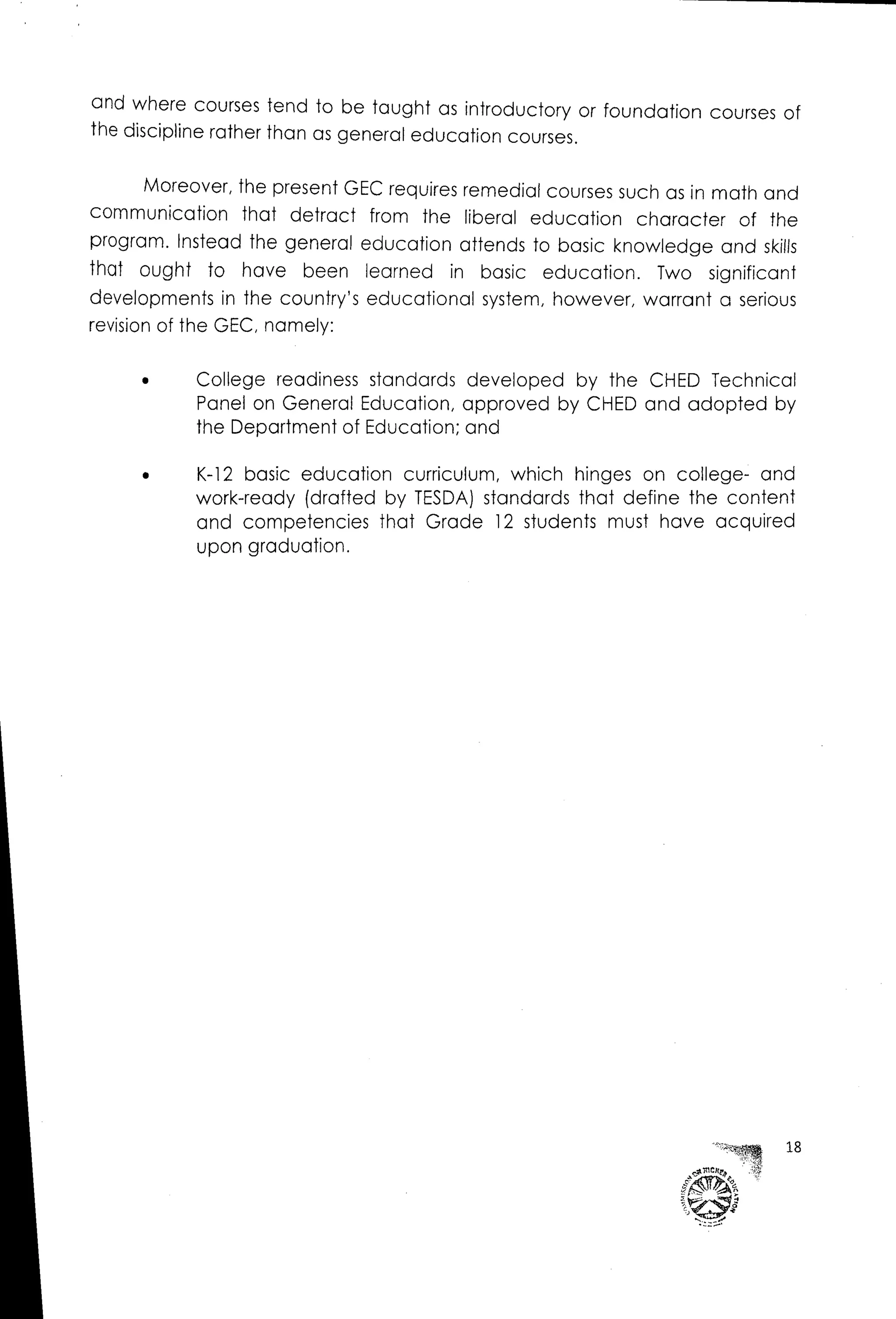 CHEd Memorandum Order No. 20 s2013 - General Education Curriculum | PDF
