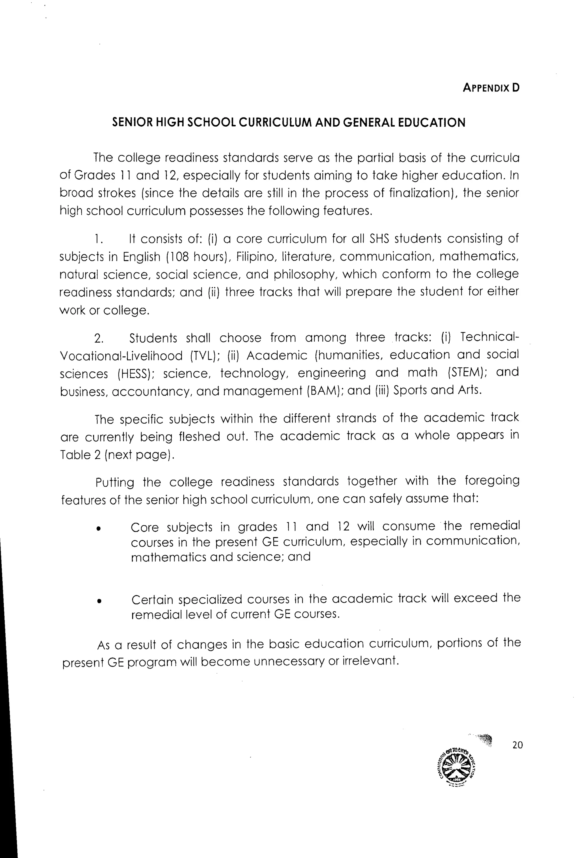 CHEd Memorandum Order No. 20 s2013 - General Education Curriculum | PDF
