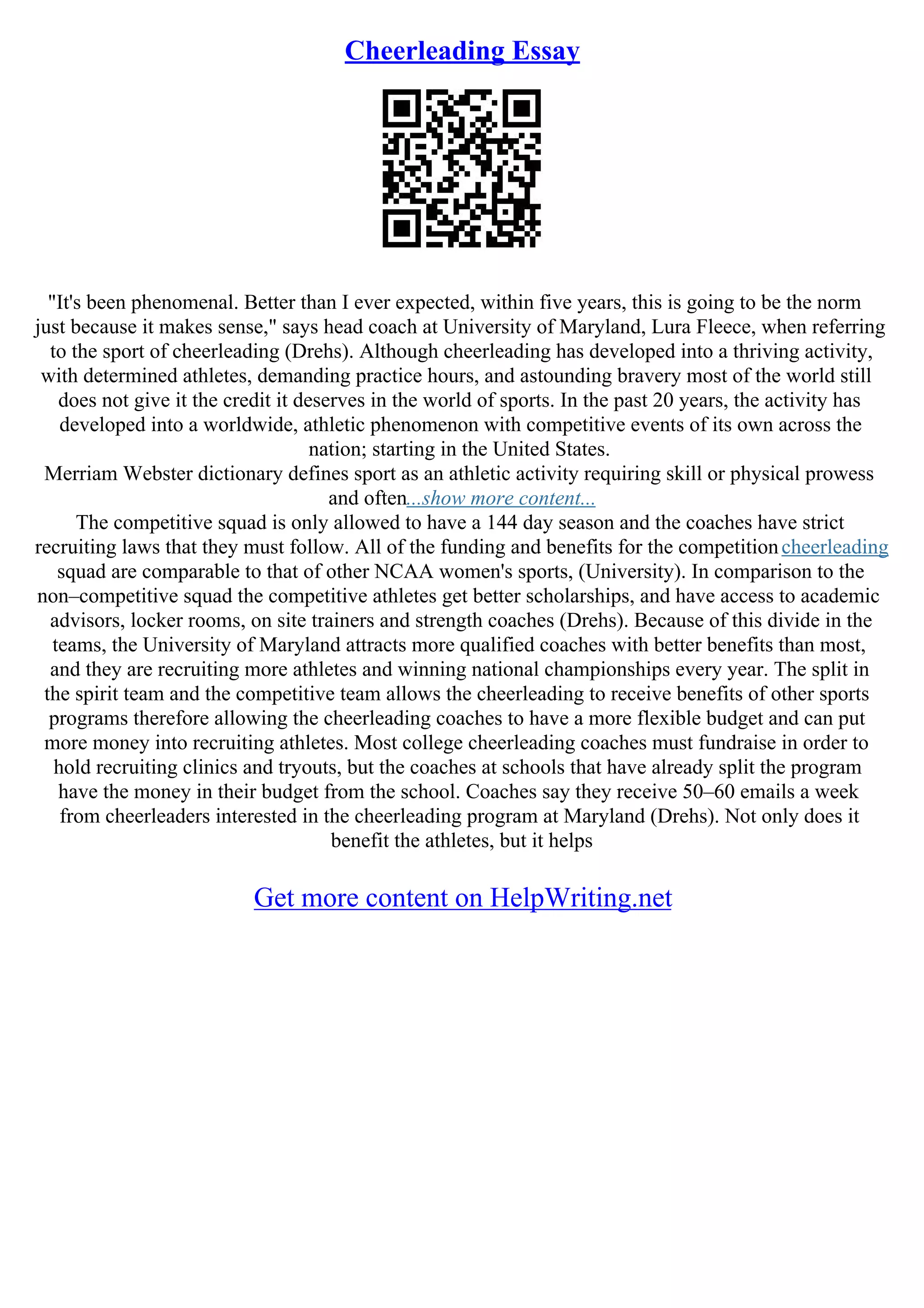 Cheerleading Essay | PDF
