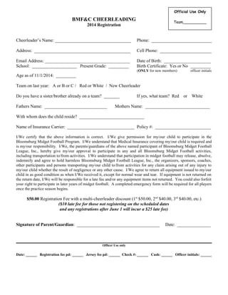 Cheerleading registration form 2014 | DOC