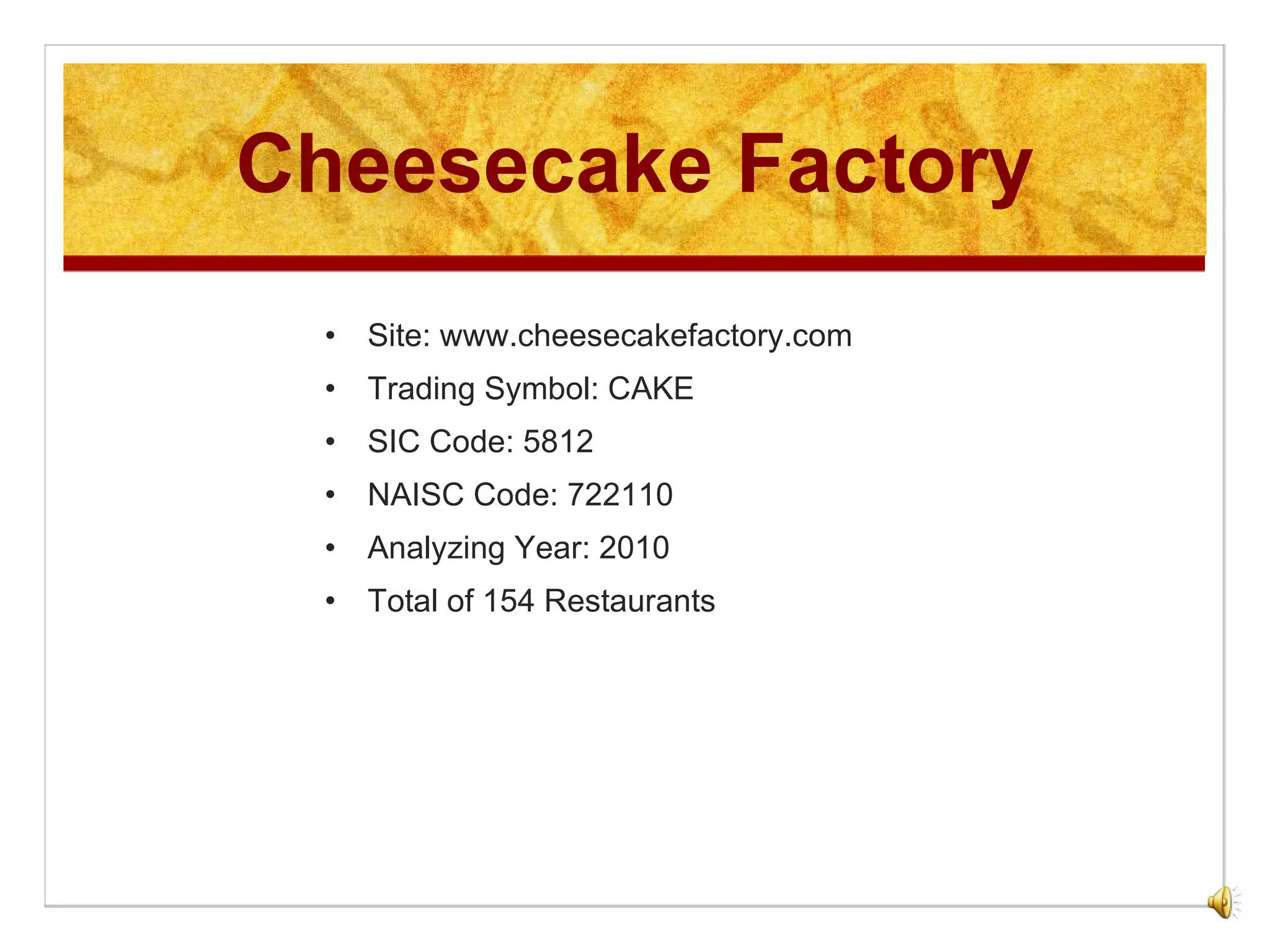 Cheesecake Factory PowerPoint | PPT