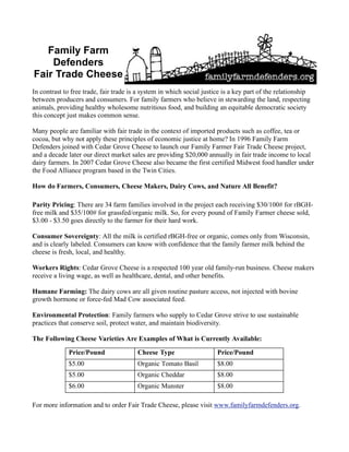 Family Farm Defenders Handout - Cheese & Shrimp | PDF