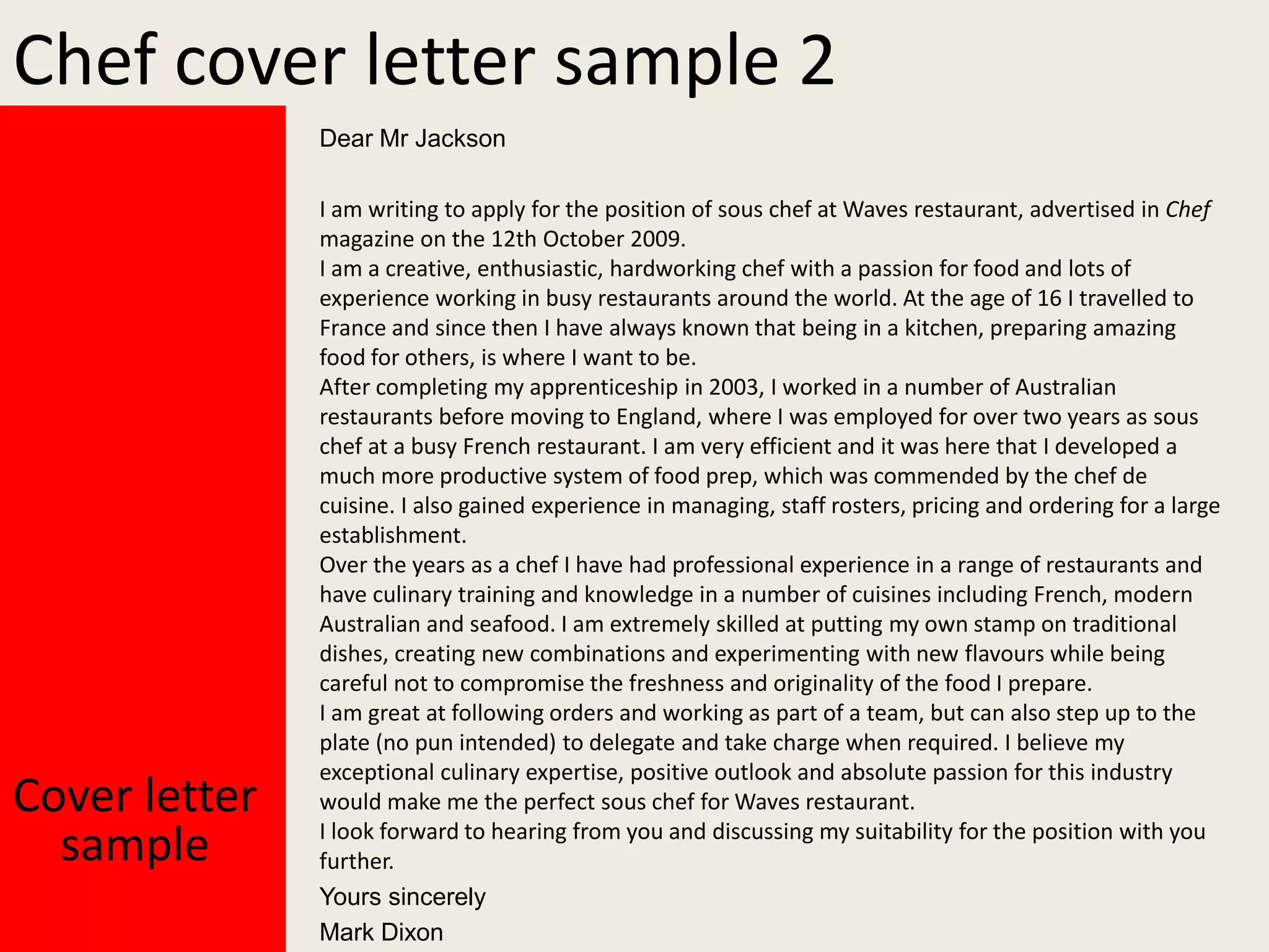 Chef cover letter | PPTX