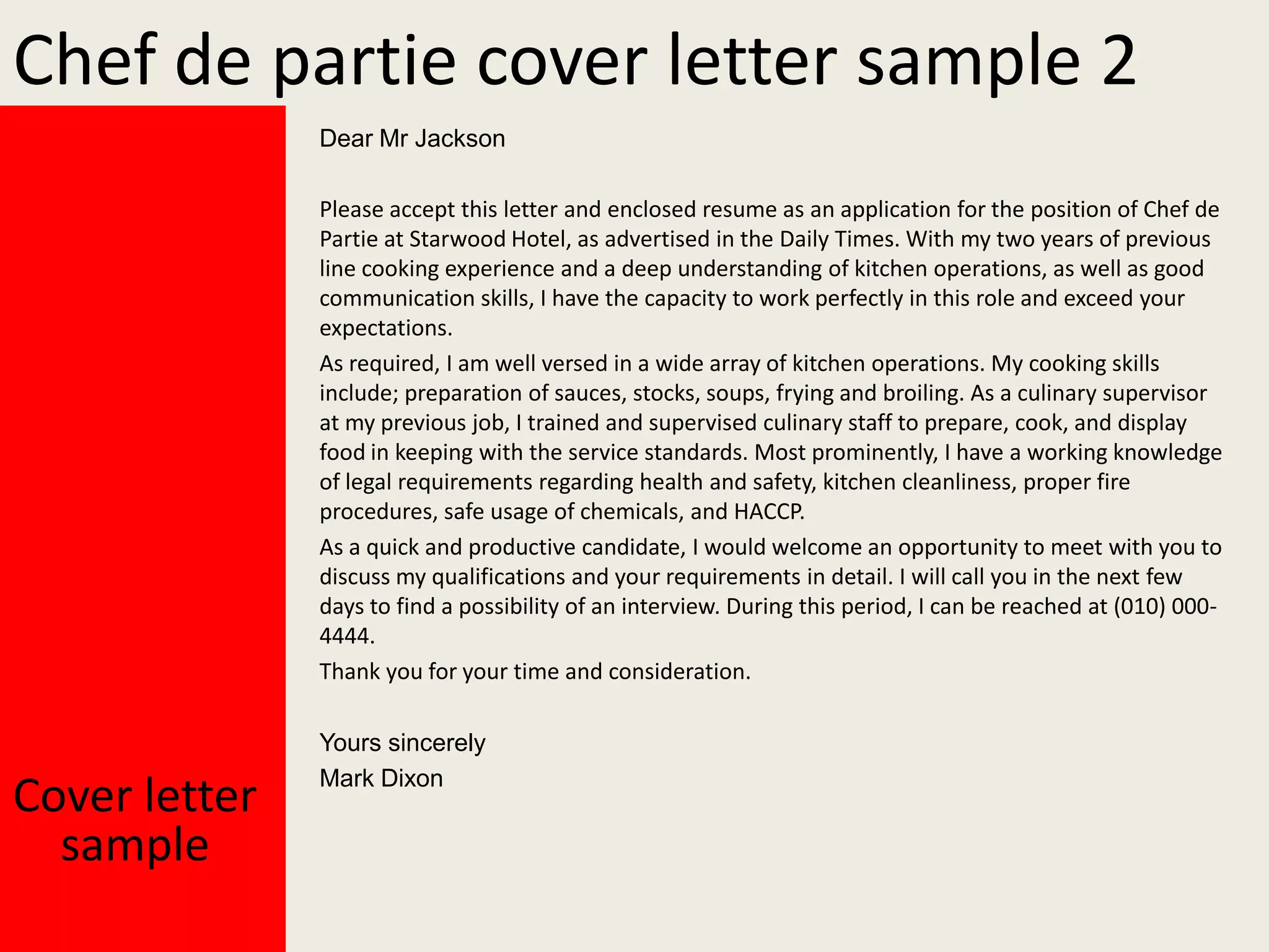 Chef de partie cover letter | PPTX