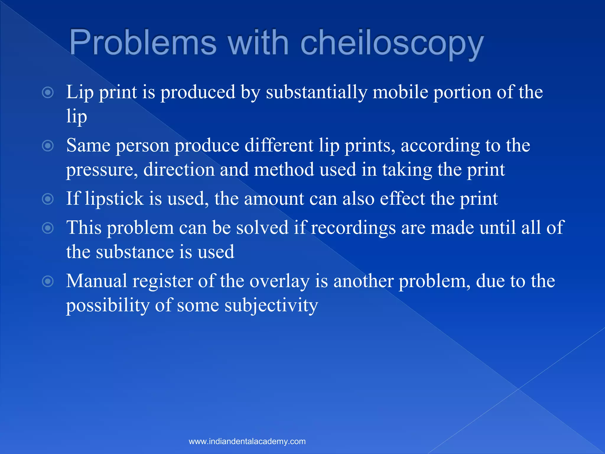 Cheiloscopy main/ dental implant courses | PPTX