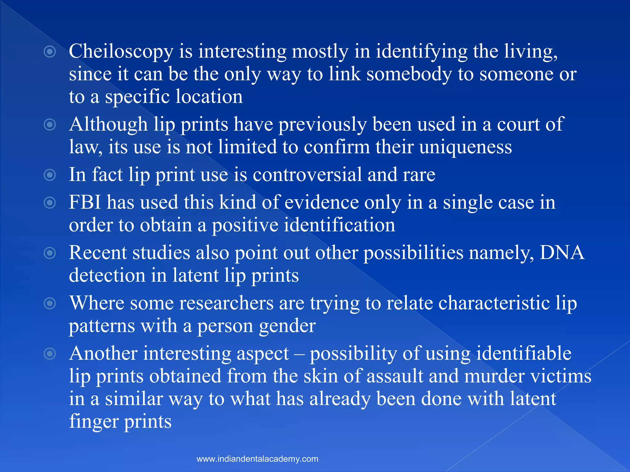 Cheiloscopy main/ dental implant courses | PPTX