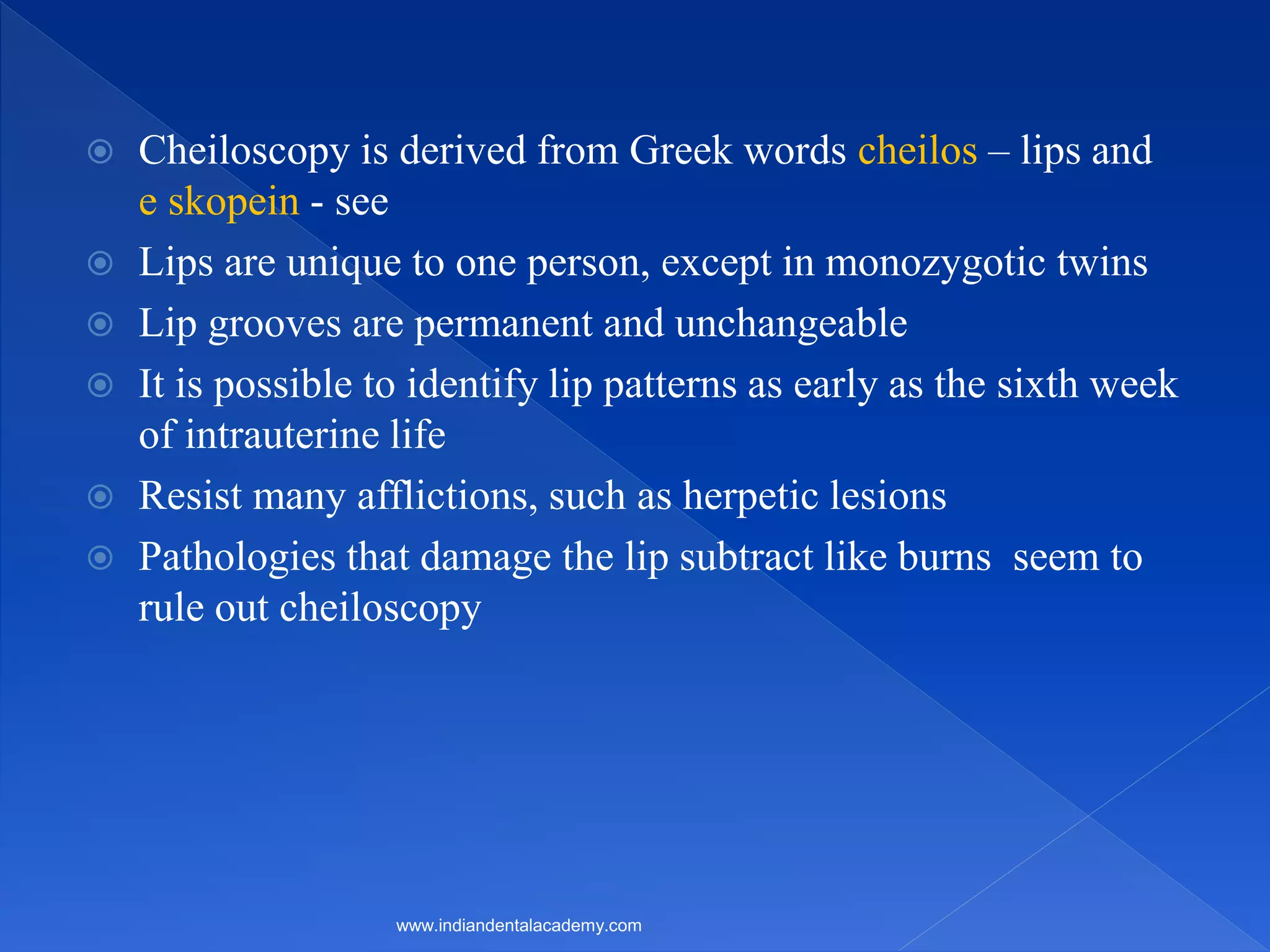 Cheiloscopy main/ dental implant courses | PPTX