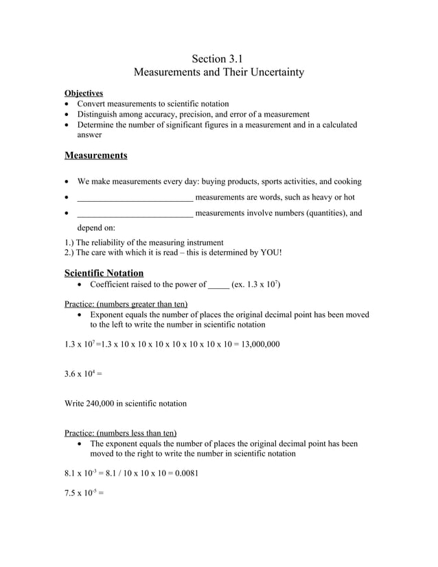 Chemistry - Chp 3 - Scientific Measurement - Notes | DOC