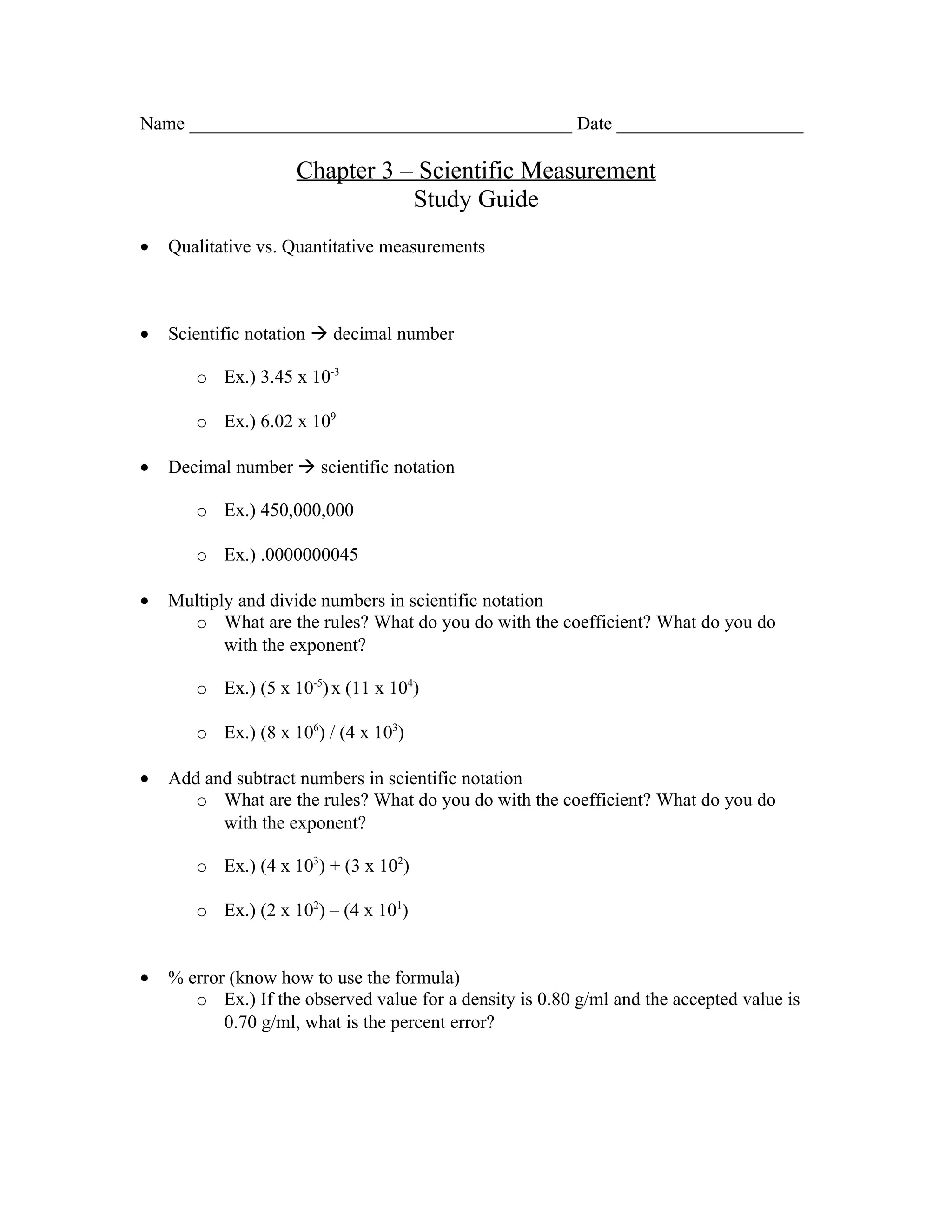 Chemistry - Chp 3 - Scientific Measurement - Study Guide | PDF