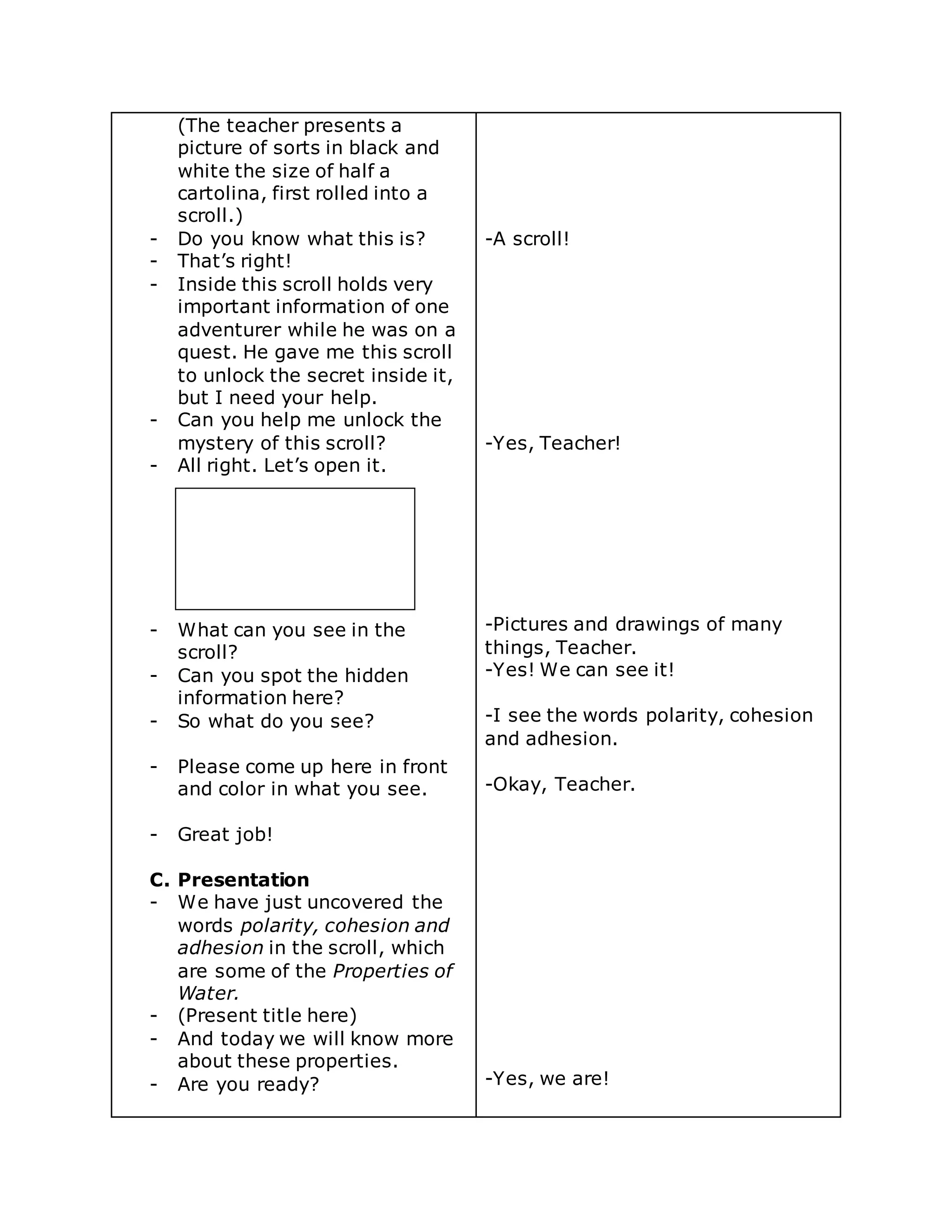 Lesson Plan about Polarity, Adhesion and Cohesion | DOCX