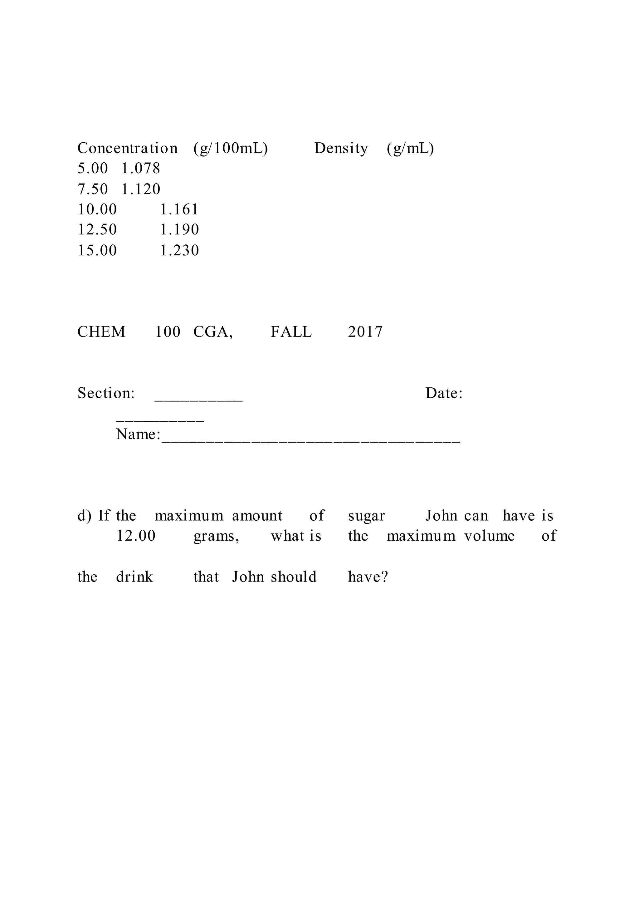 CHEM100 CGA Rubric Spring 2020 Lab Assignment Que | DOCX
