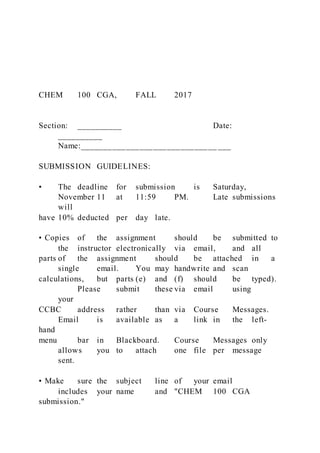 CHEM100 CGA Rubric Spring 2020 Lab Assignment Que | DOCX