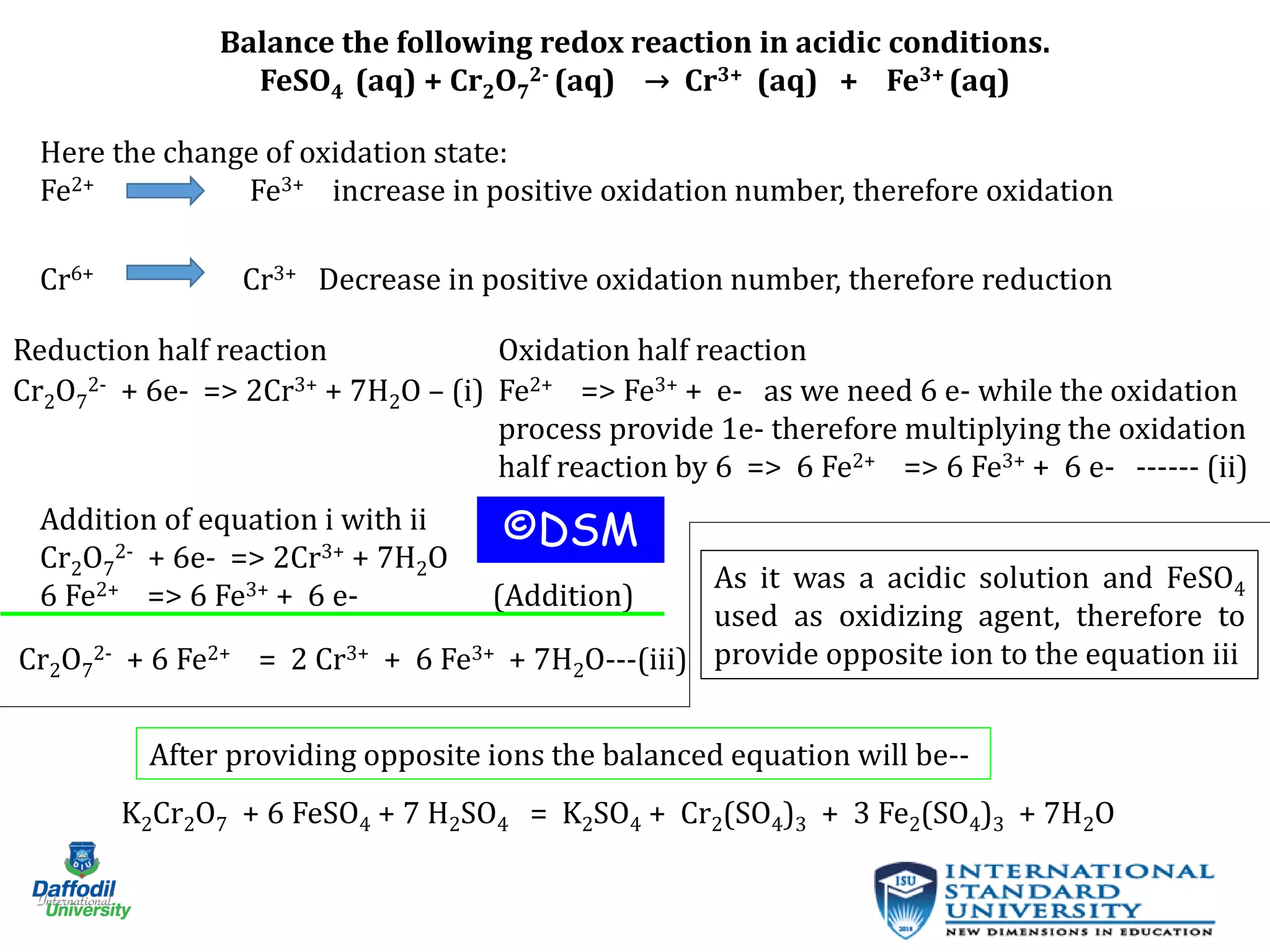 Oxidation and reduction, Balancing the redox rections | PDF