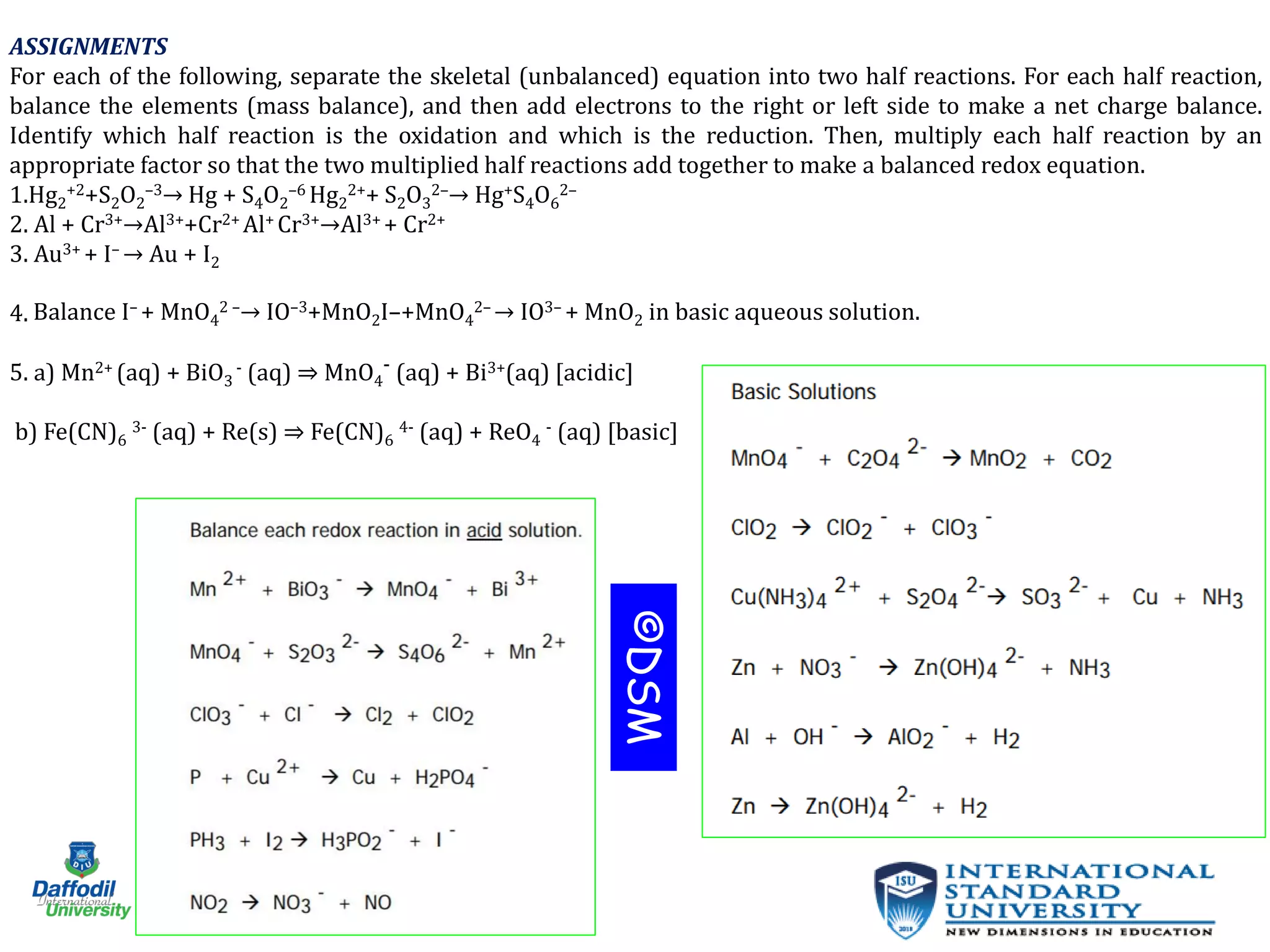 Oxidation and reduction, Balancing the redox rections | PDF