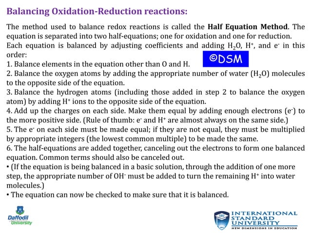 Oxidation and reduction, Balancing the redox rections | PDF