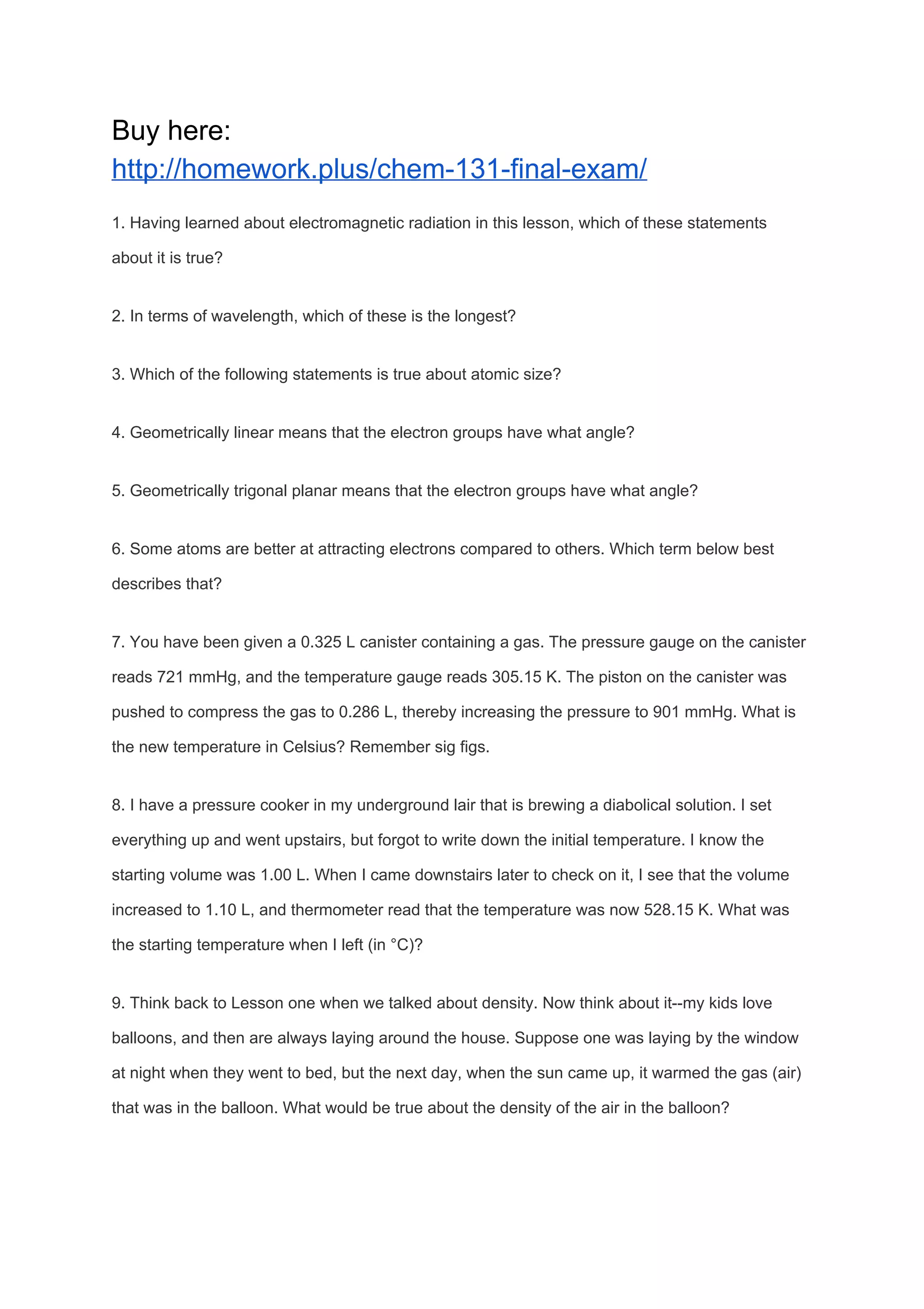 CHEM 131 Final Exam | PDF CHEM 131 Final Exam | PDF