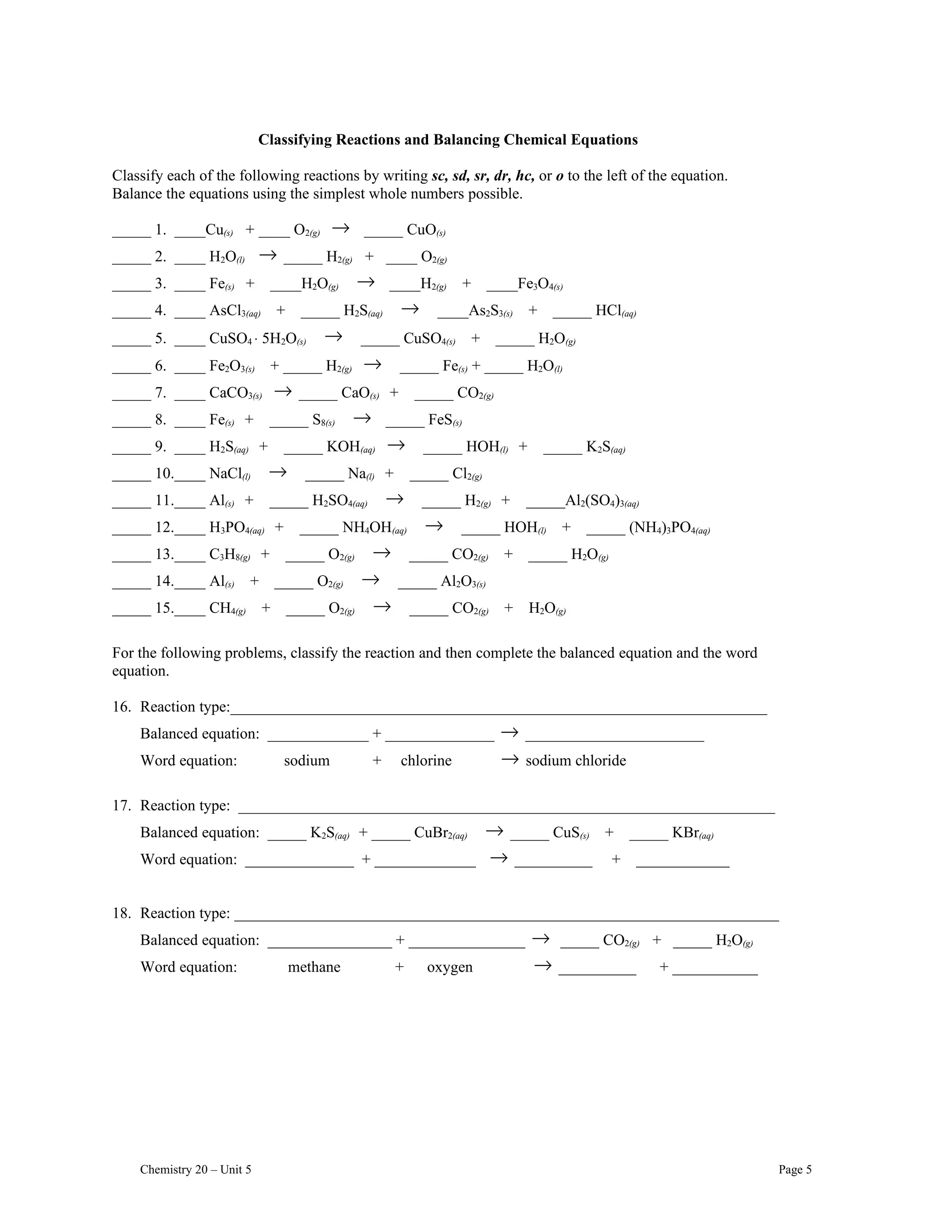 Chem 20 Review Section 2 Worksheets | DOC