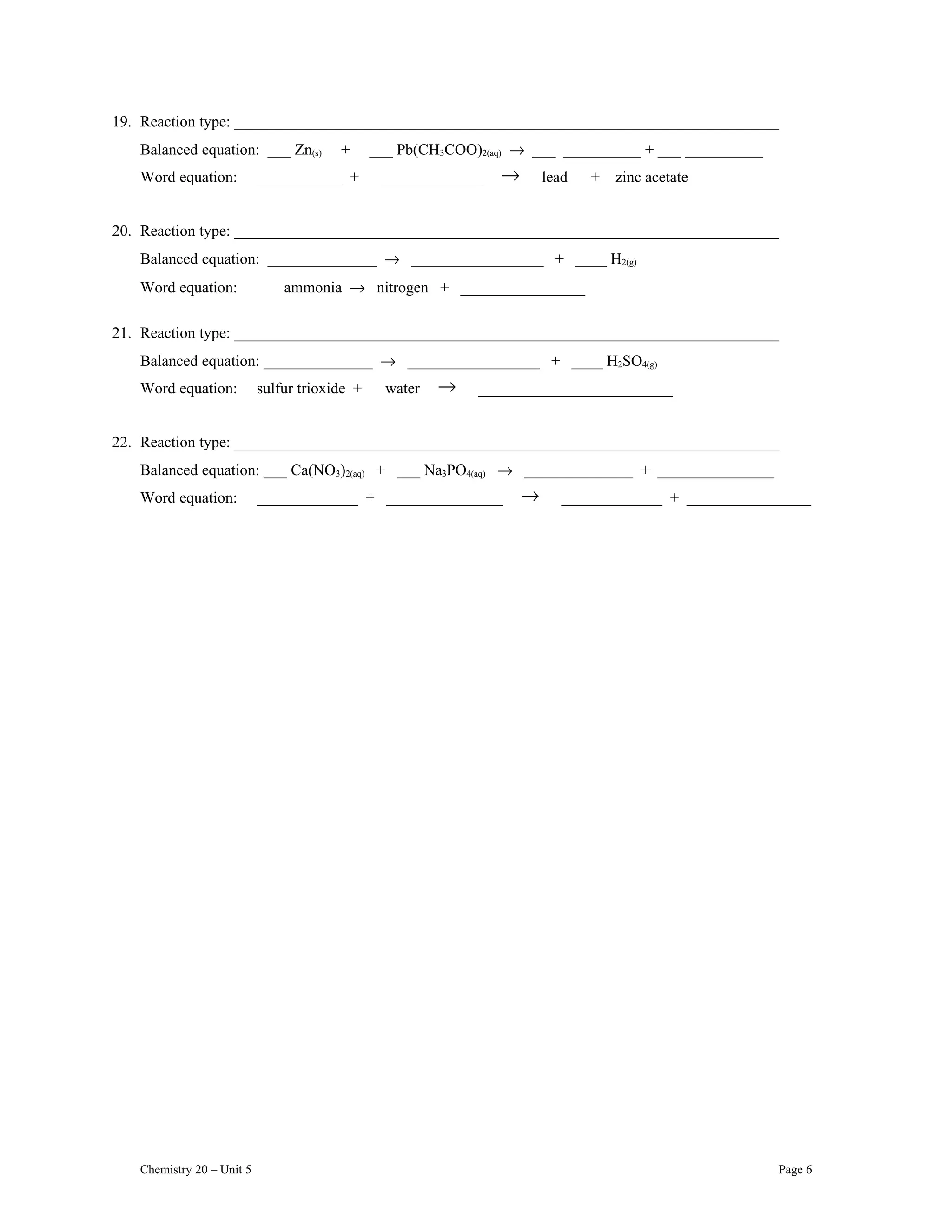 Chem 20 Review Section 2 Worksheets | PDF