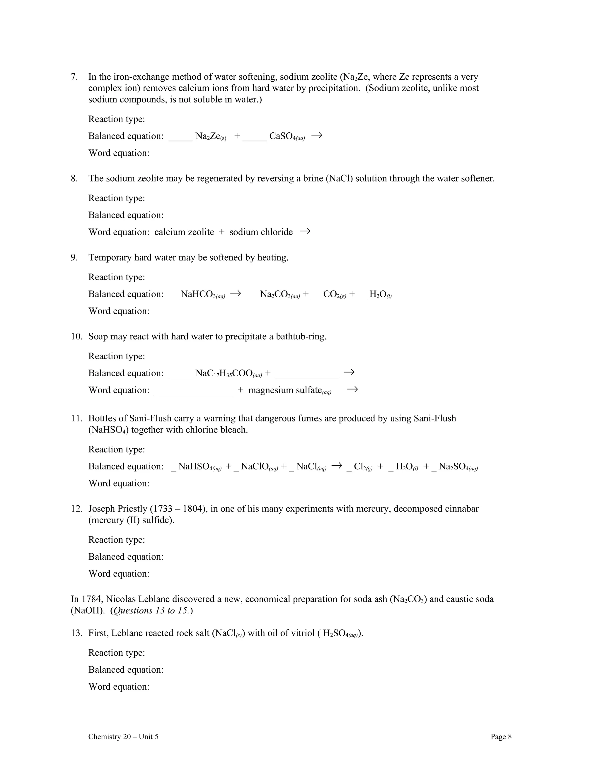 Chem 20 Review Section 2 Worksheets | PDF
