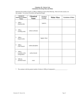 Chem 20 Review Section 2 Worksheets | DOC