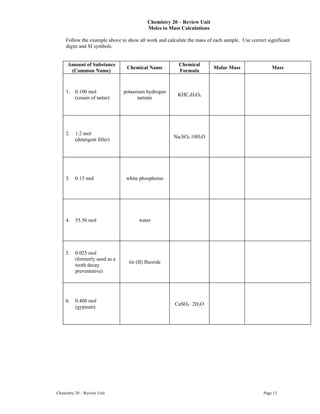Chem 20 Review Section 2 Worksheets | DOC