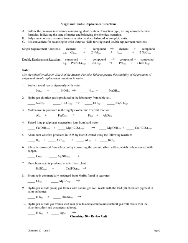 Chem 20 Review Section 2 Worksheets | DOC