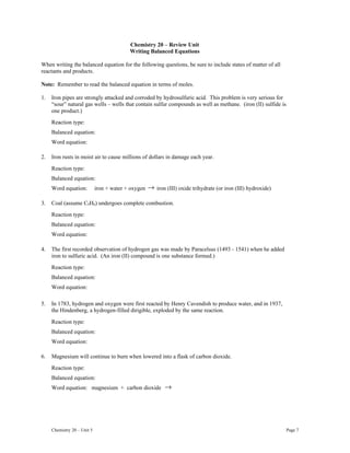 Chem 20 Review Section 2 Worksheets | DOC