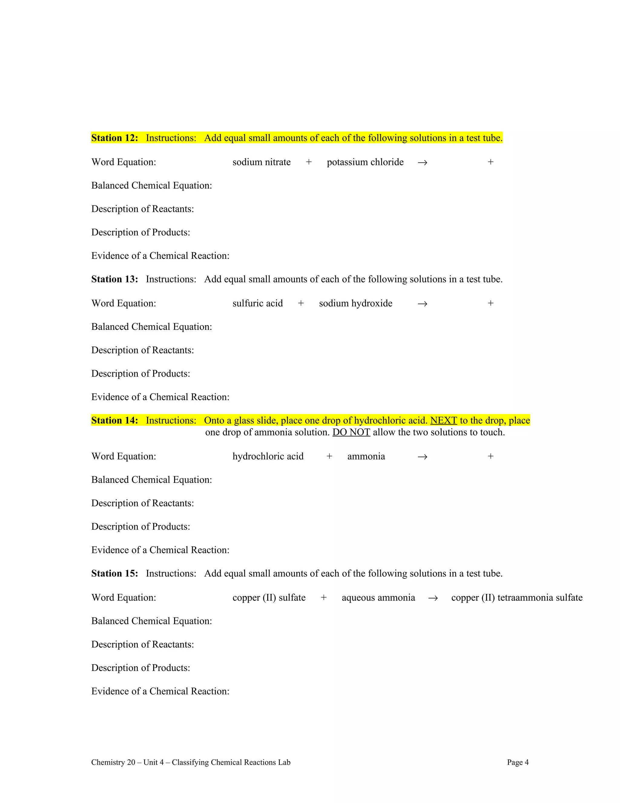 Chem 20 Unit 4 Classifying Chemical Reactions Demo | DOC | Mechanical ...