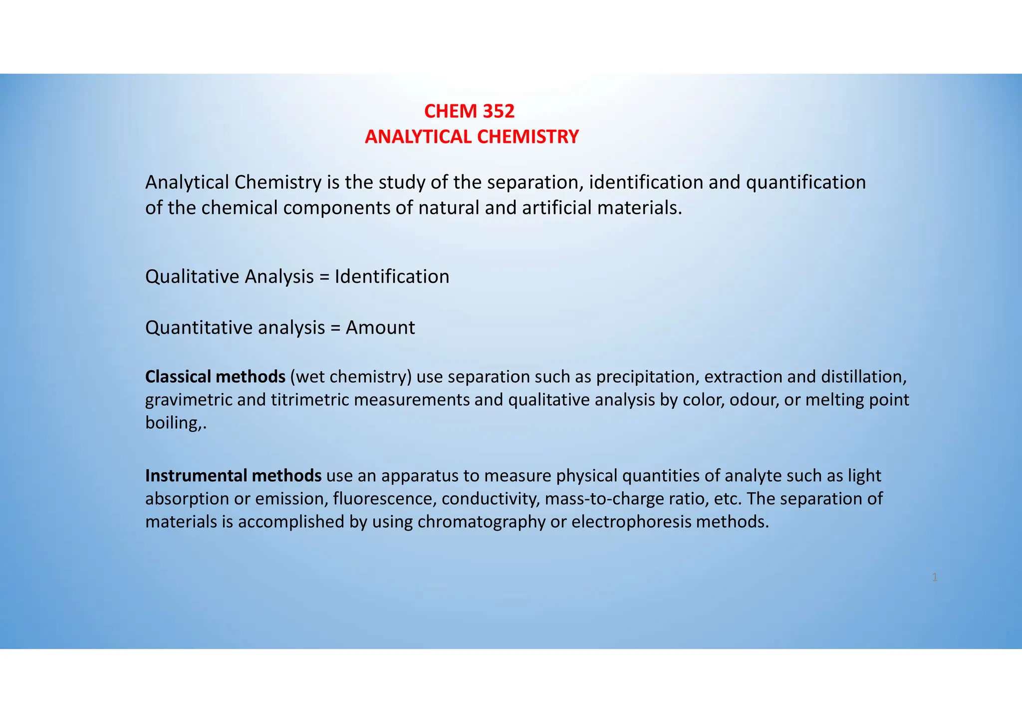 CHEM352 UNIT 1 analytical chemistry .pdf | Chemistry | Science