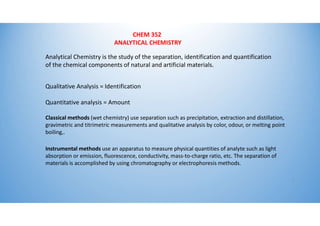 CHEM352 UNIT 1 analytical chemistry .pdf | Chemistry | Science