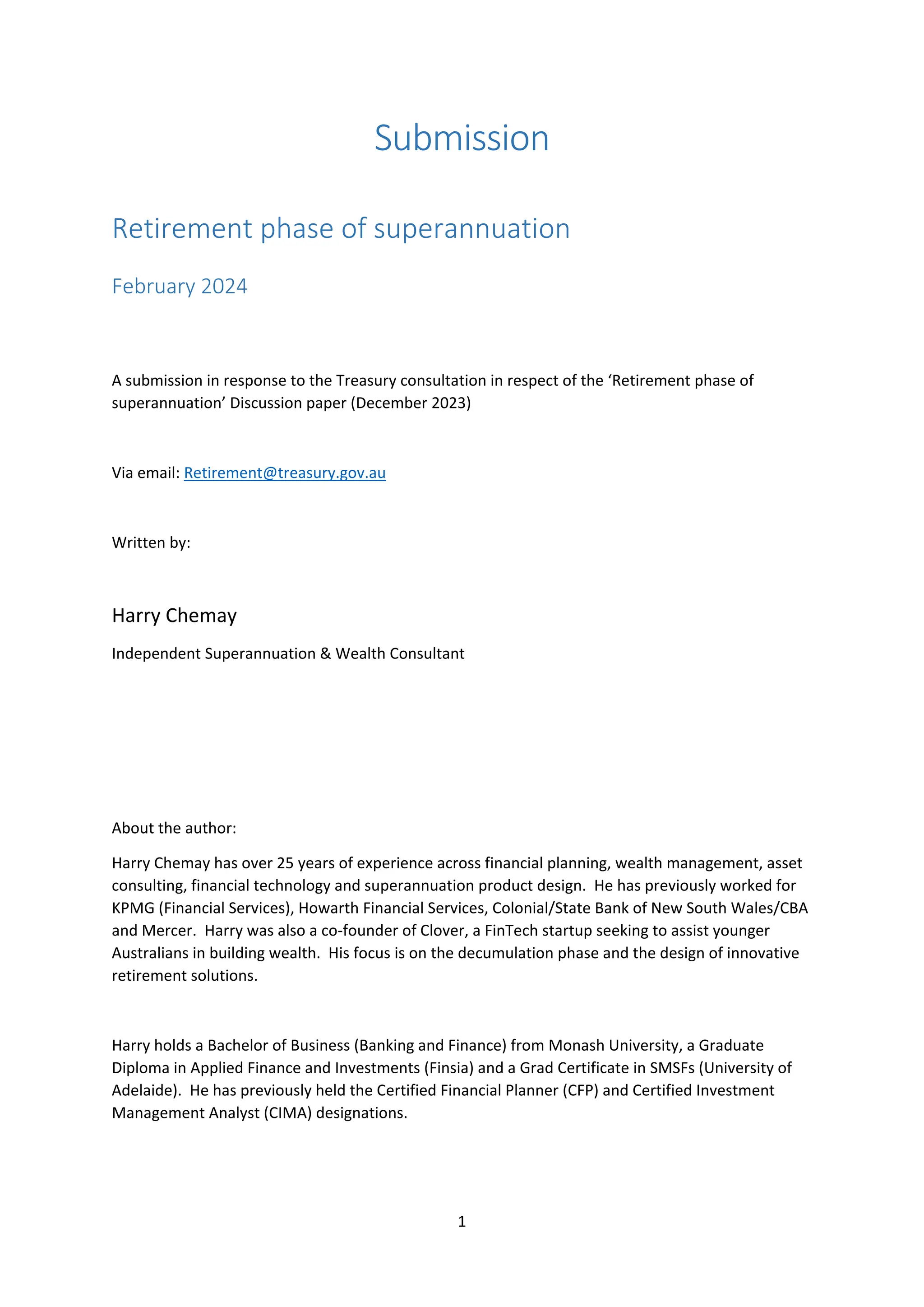 CHEMAY Treasury Retirement Phase of Super Submission FINAL February ...