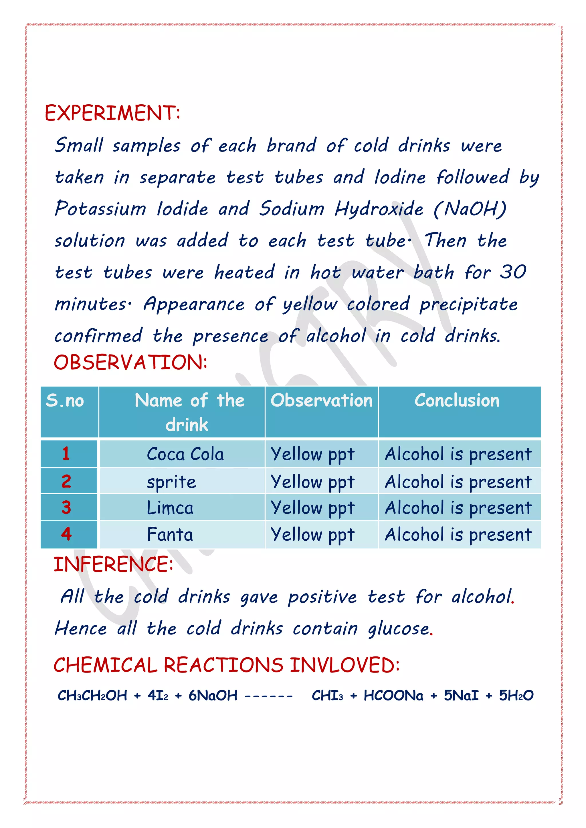 Chemistry Investigatory Project on COLD DRINKS | PDF