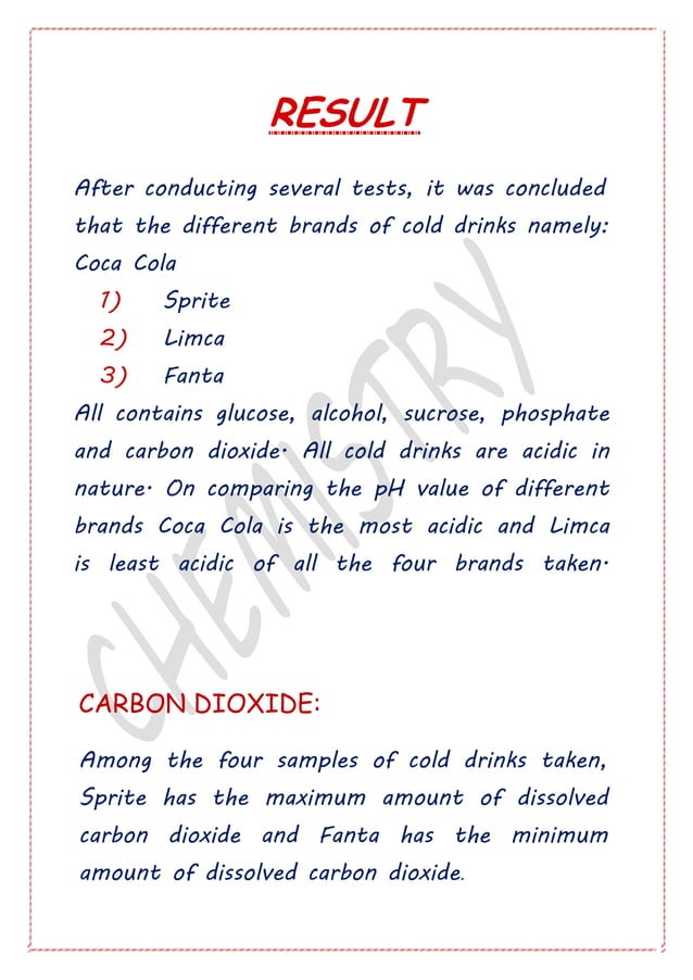 Chemistry Investigatory Project on COLD DRINKS | PDF | Chemistry | Science