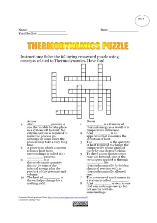 Thermodynamics Crossword | PDF