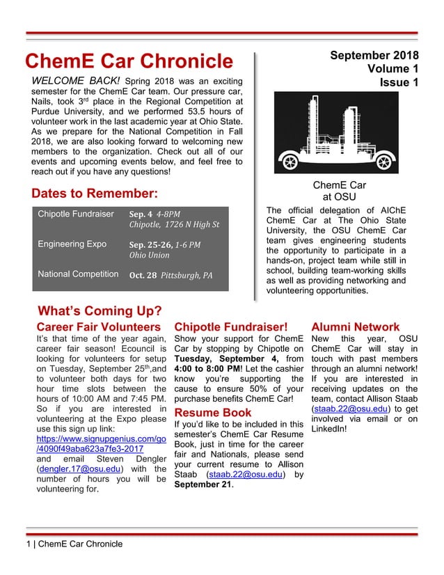 ChemE Car Chronicle September | PDF