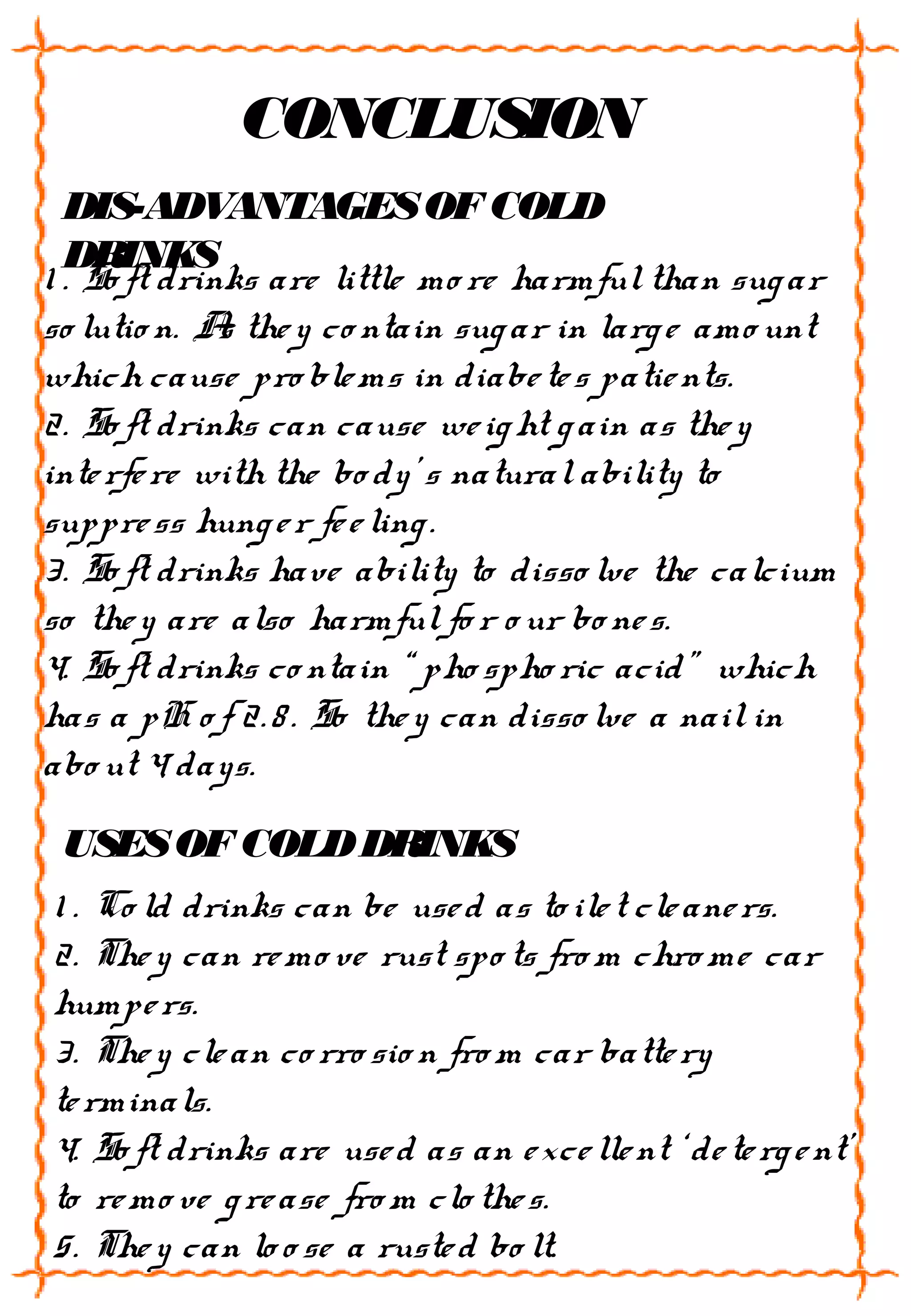 Chemistry project on cold drinks | PPT