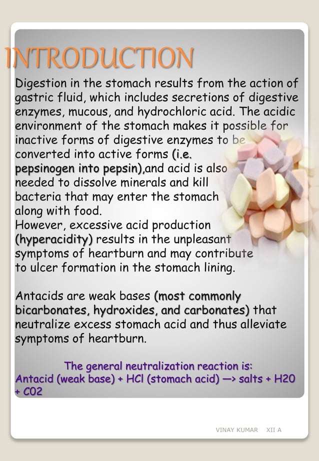 Chemistry investigatory project on Antacids | PPTX | Chemistry | Science