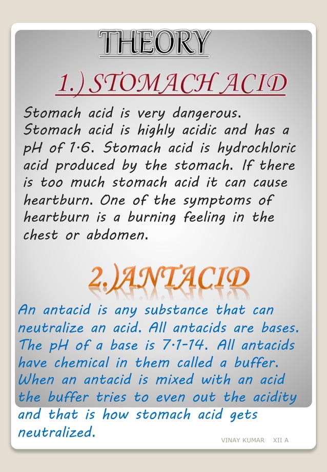 Chemistry investigatory project on Antacids | PPTX | Chemistry | Science