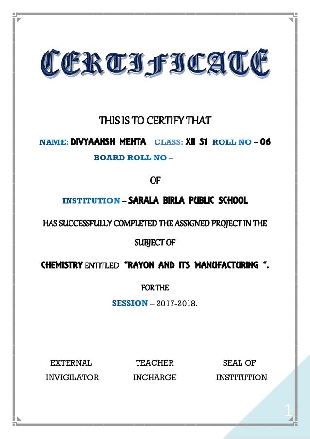 Chemistry investigatory project on " RAYON"