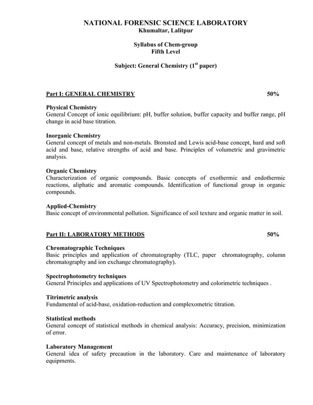Syllabus for the examination of National Forensic Science Laboratory ...