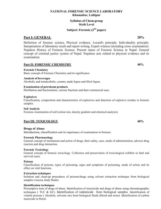 Syllabus for the examination of National Forensic Science Laboratory ...