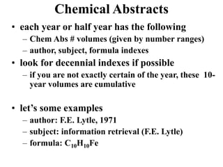 Research methodology - Chemical abstracts - already available material ...